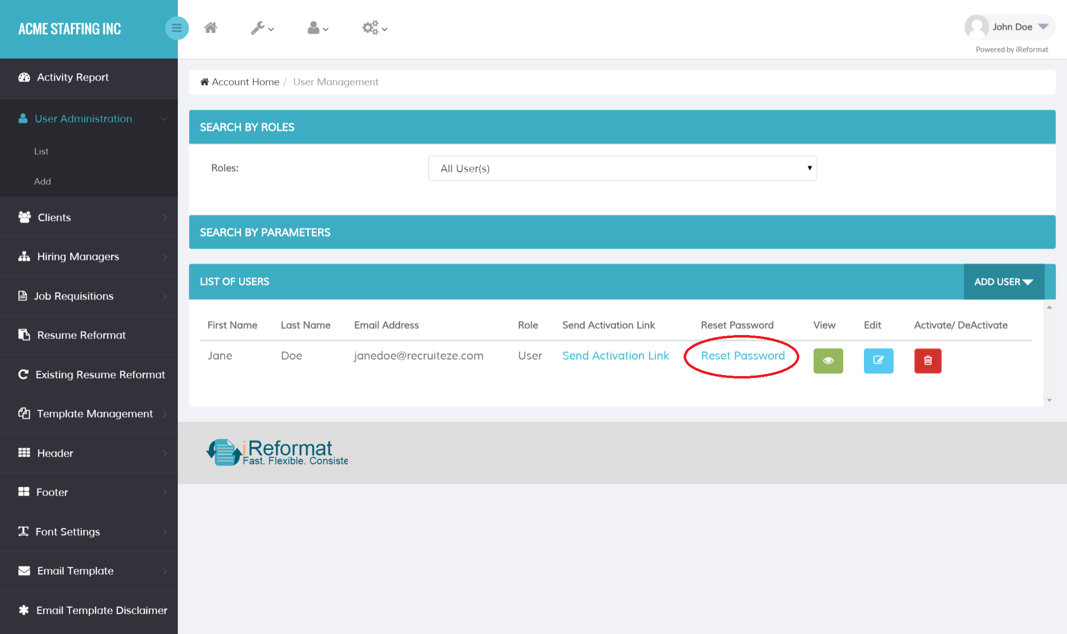 Recruiteze How Can The Administrator Reset An User Password