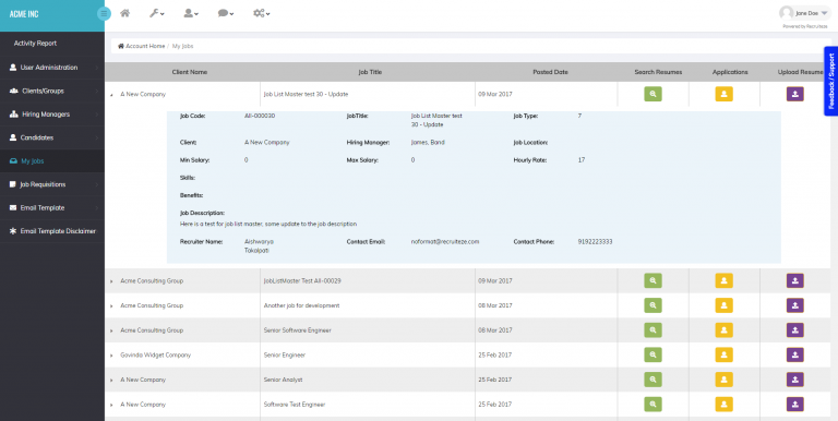 Recruiteze online applicant tracking system - my jobs detail view ...